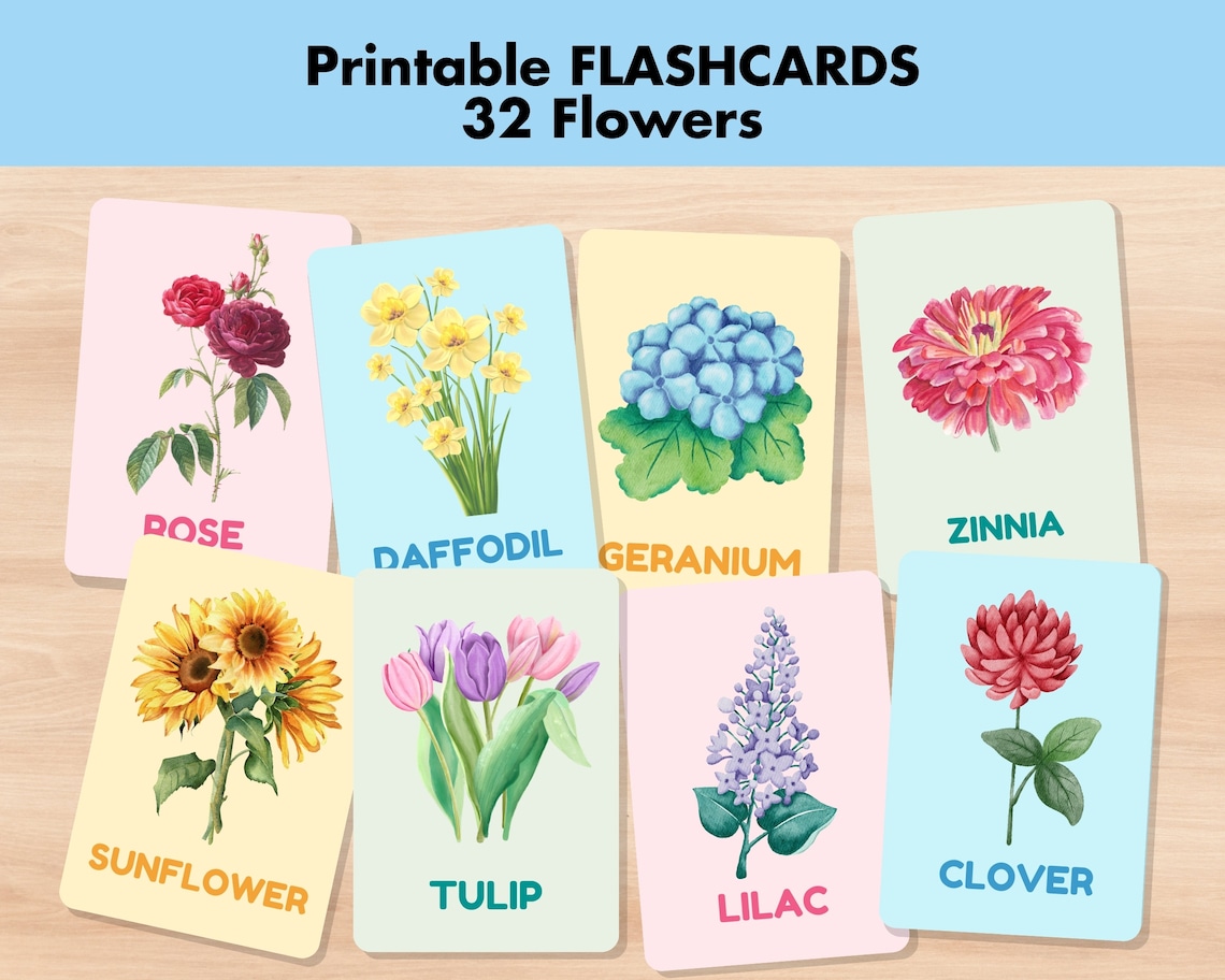 32 Flowers Flashcards, Flower Vocabulary Nature Cards, Printable ...