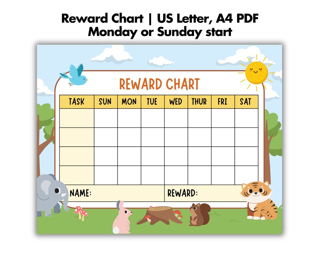Zoo Animal Reward Chart Toddler, Jungle Potty Training,printable ...