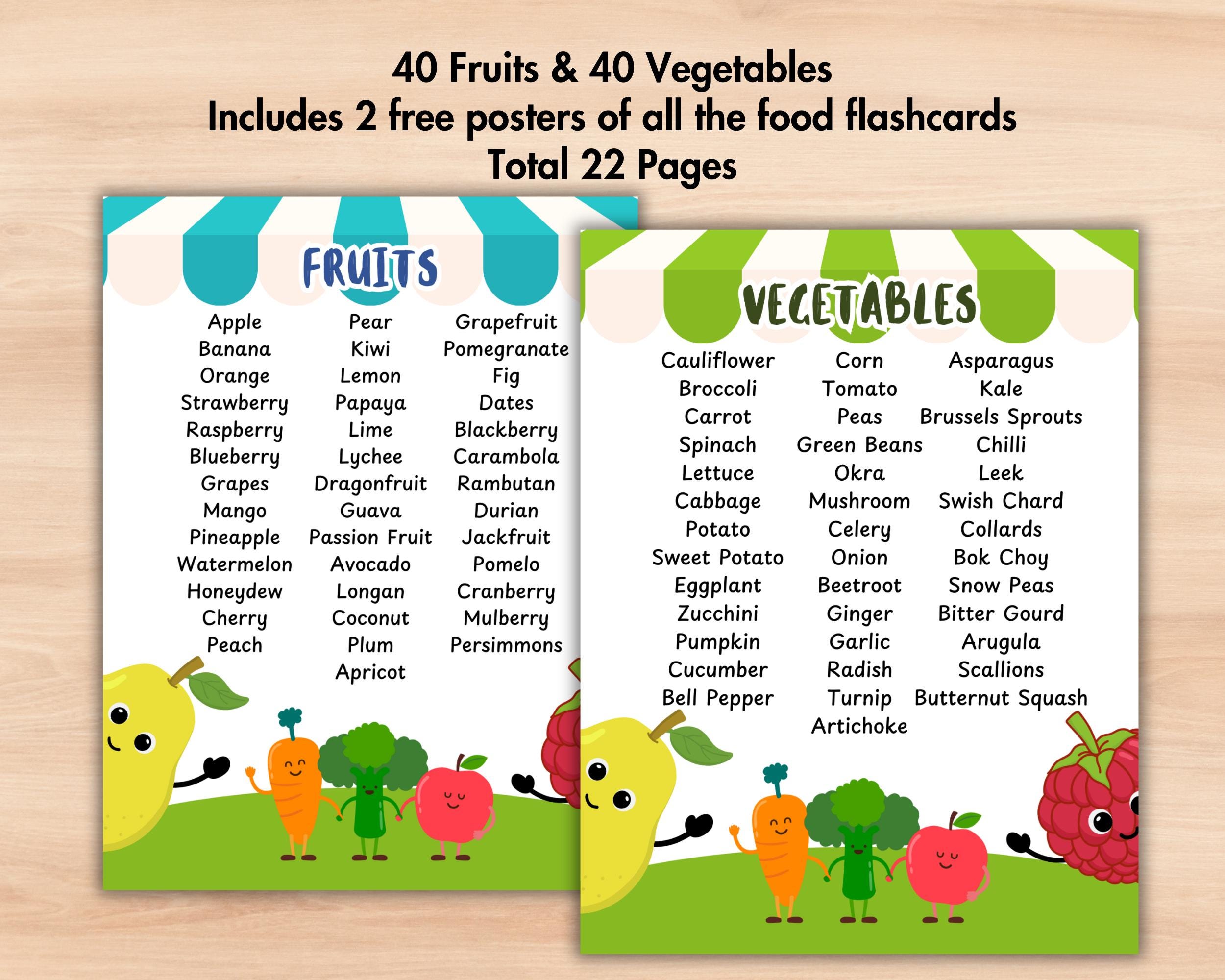 80 Fruits Vegetables Flashcards, Printable Real Photo Food Nomenclature ...