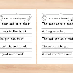 Rhyme Sentence Writing Worksheet, Write the Sentence, Printable ...