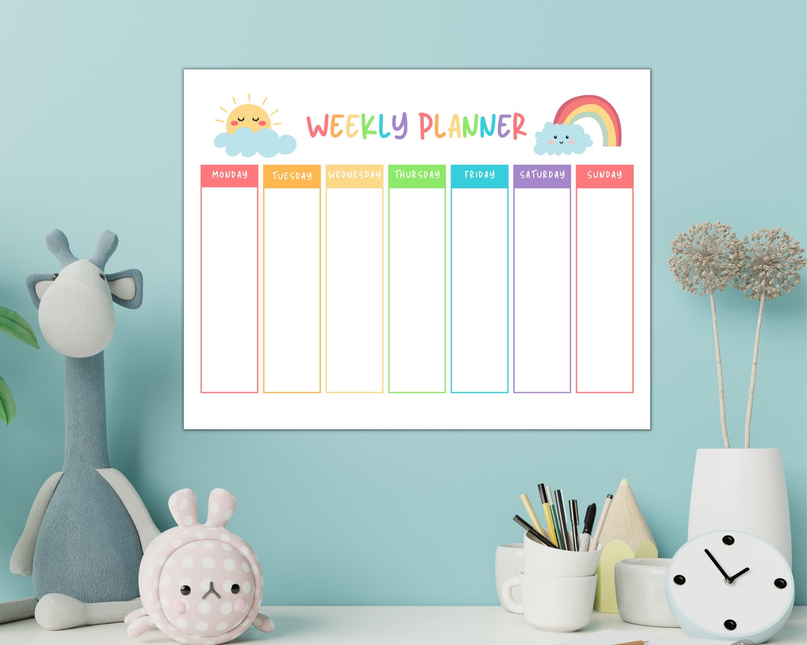 Kids Weekly Calendar Rainbow Printable, Homeschool Toddler Schedule ...