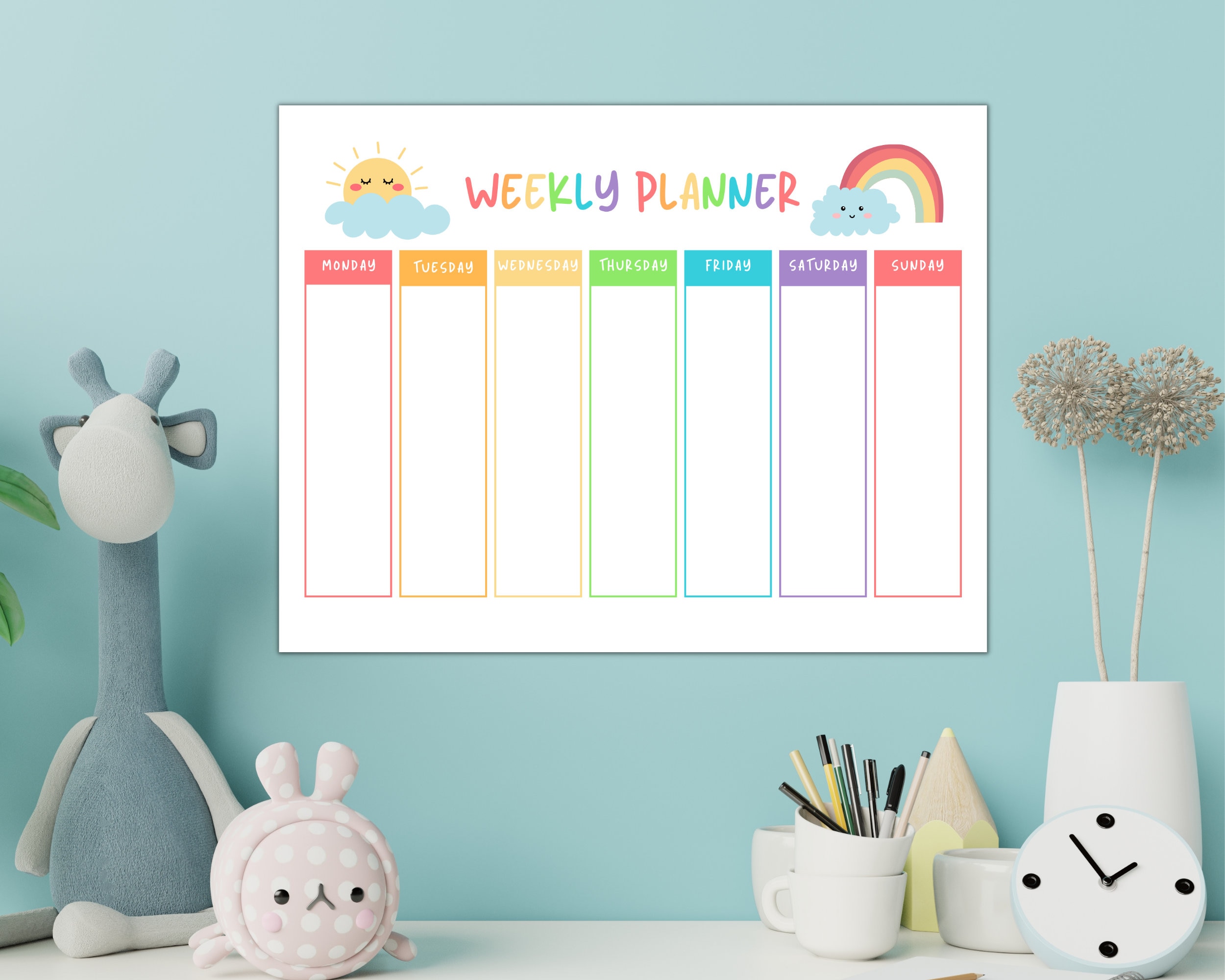 Kids Weekly Calendar Rainbow Printable, Homeschool Toddler Schedule ...