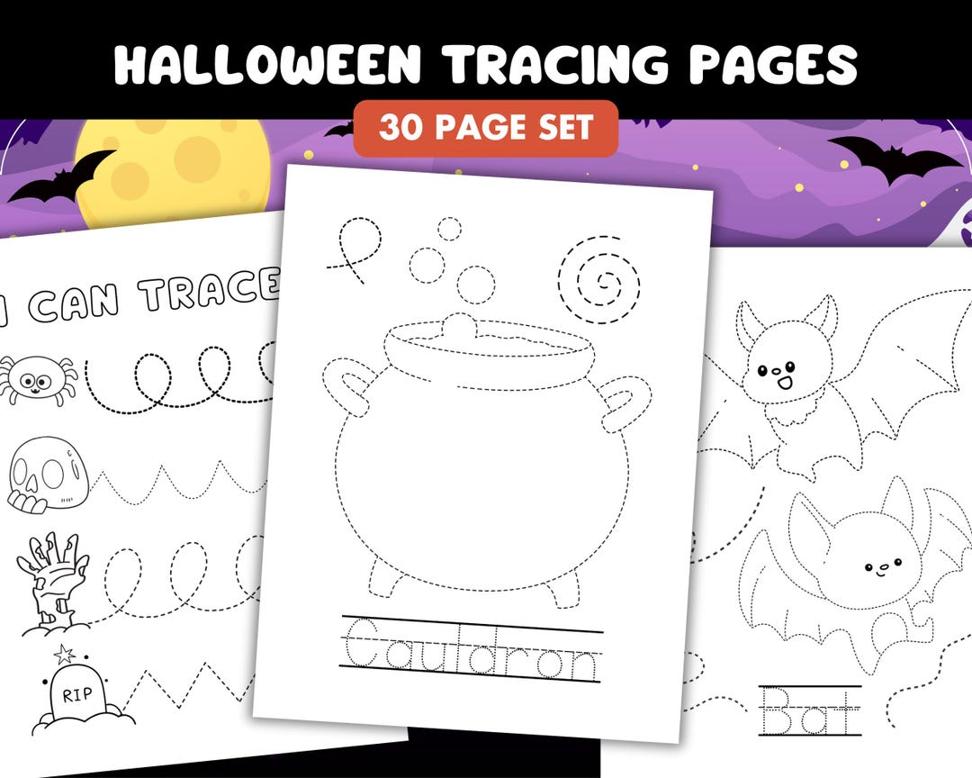 Halloween Tracing and Coloring Page, Halloween Line Trace Worksheet ...