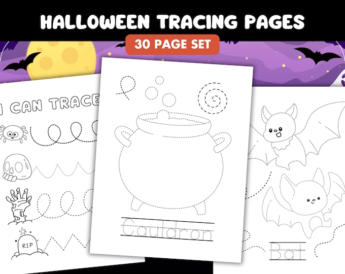 Halloween Tracing and Coloring Page, Halloween Line Trace Worksheet ...