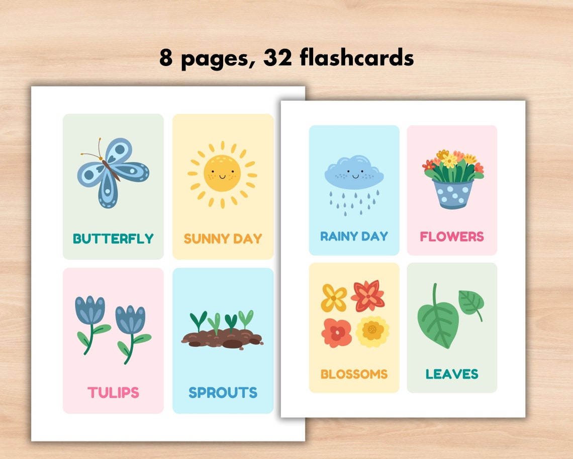 32 Spring Flashcards, Season Vocabulary Nature Cards, Printable ...