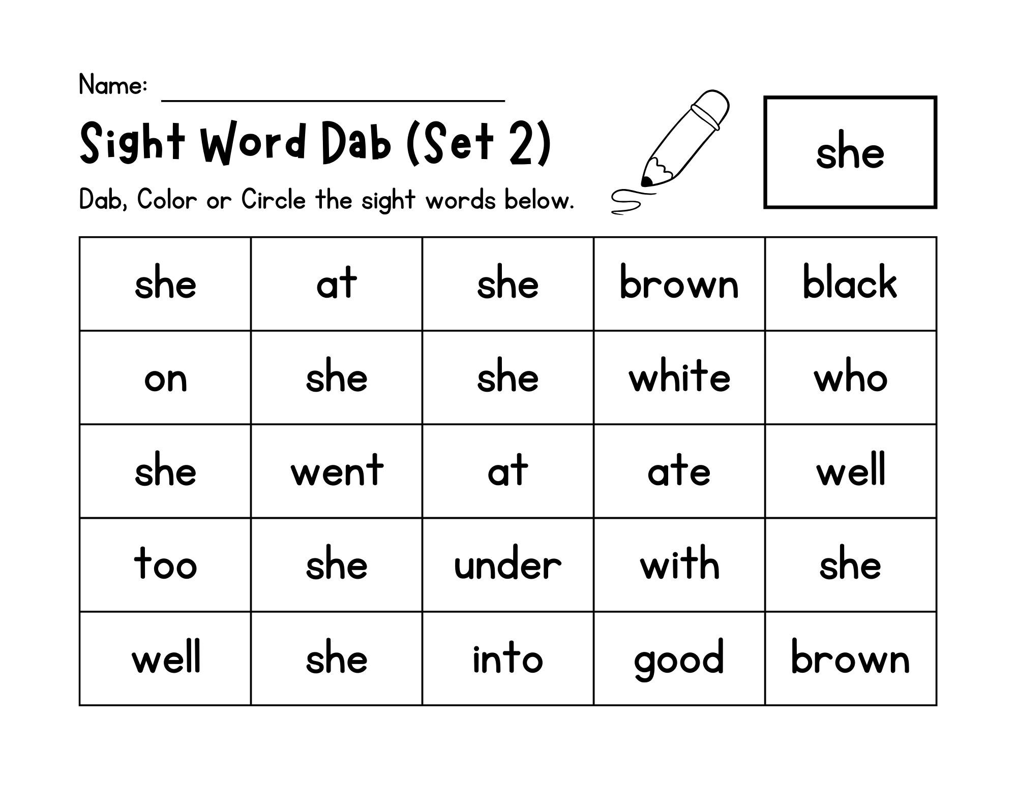 Sight Word Dab It Worksheet, Sight Word Activity, Kindergarten ...