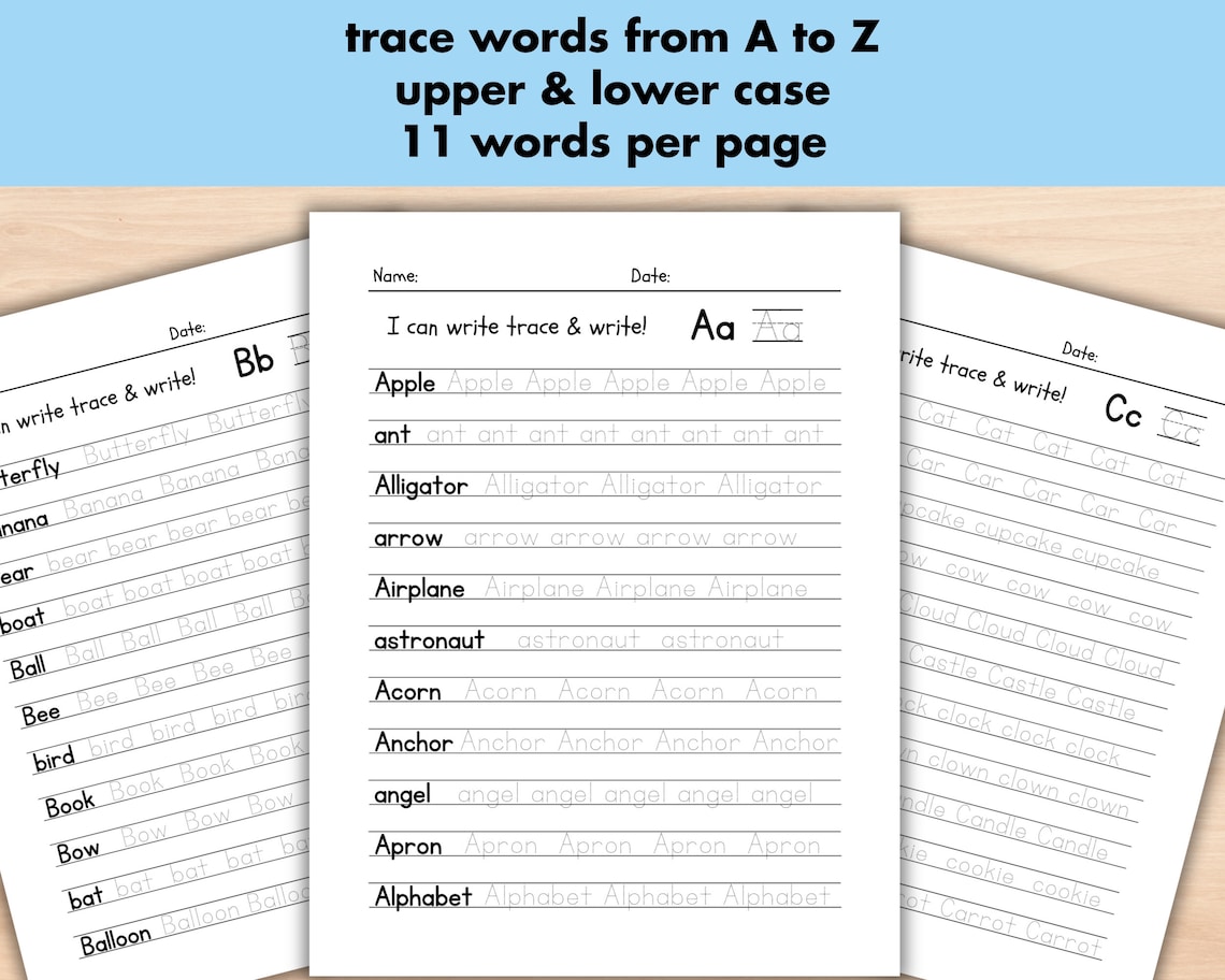 26 Trace the Words Worksheet, Printable Writing Activity, KG1 to Grade ...