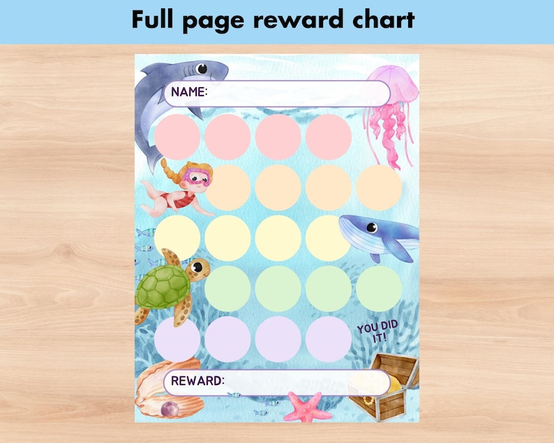 Ocean Reward Chart Toddler, Watercolor Sea Reward Chart Mini, Printable ...