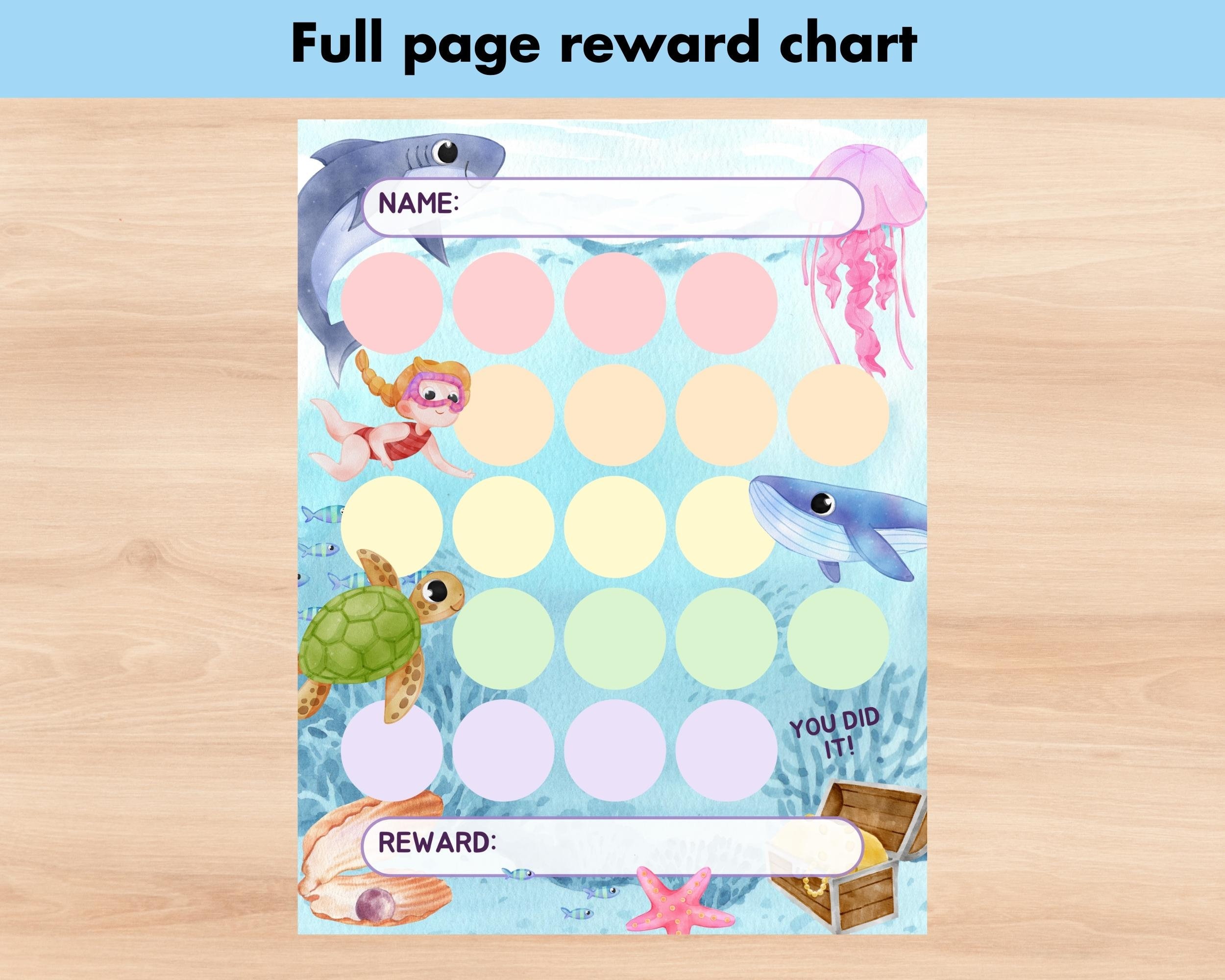 Ocean Reward Chart Toddler, Watercolor Sea Reward Chart Mini, Printable ...