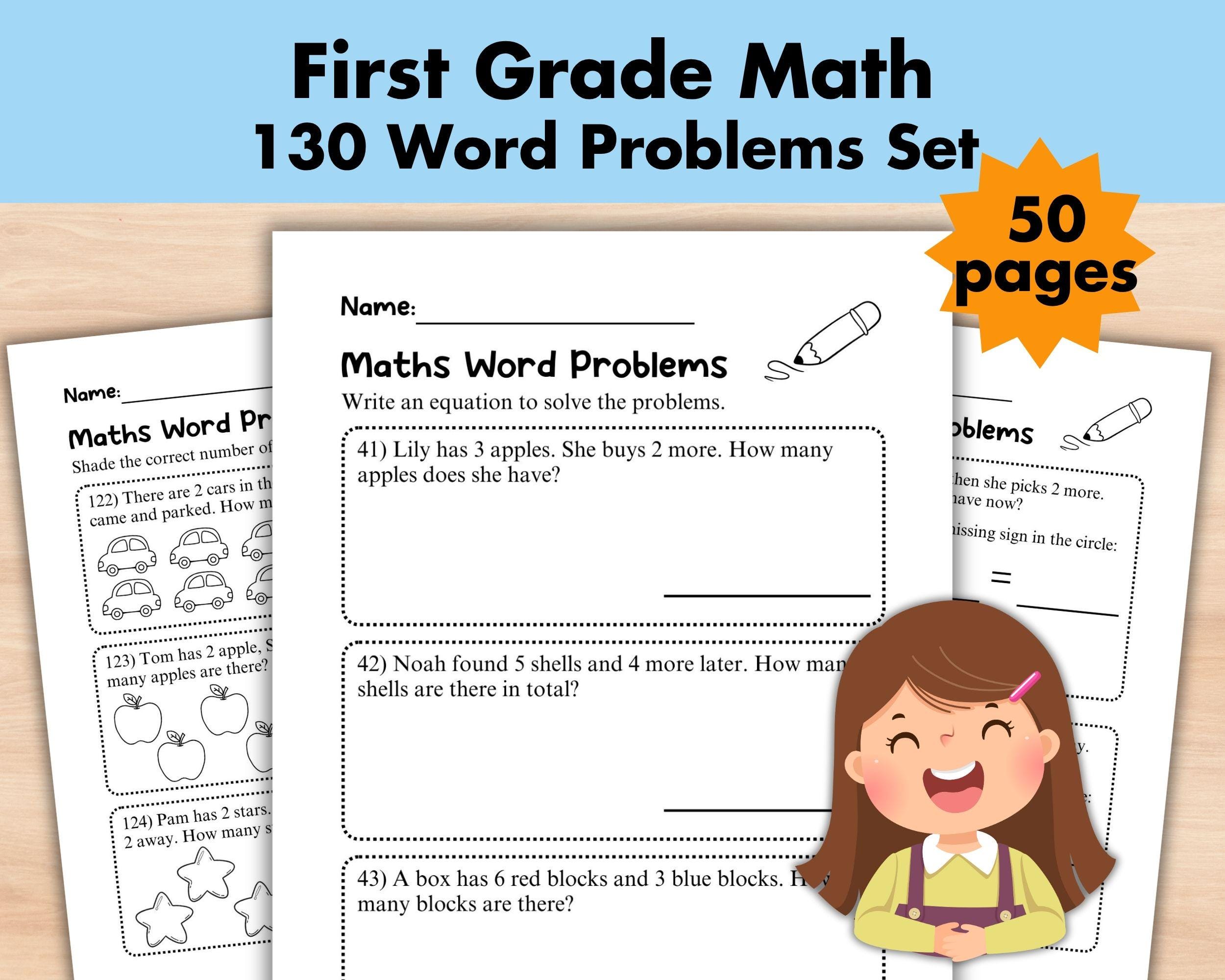 130 1st Grade Math Worksheet Printable, Word Problems, Addition ...