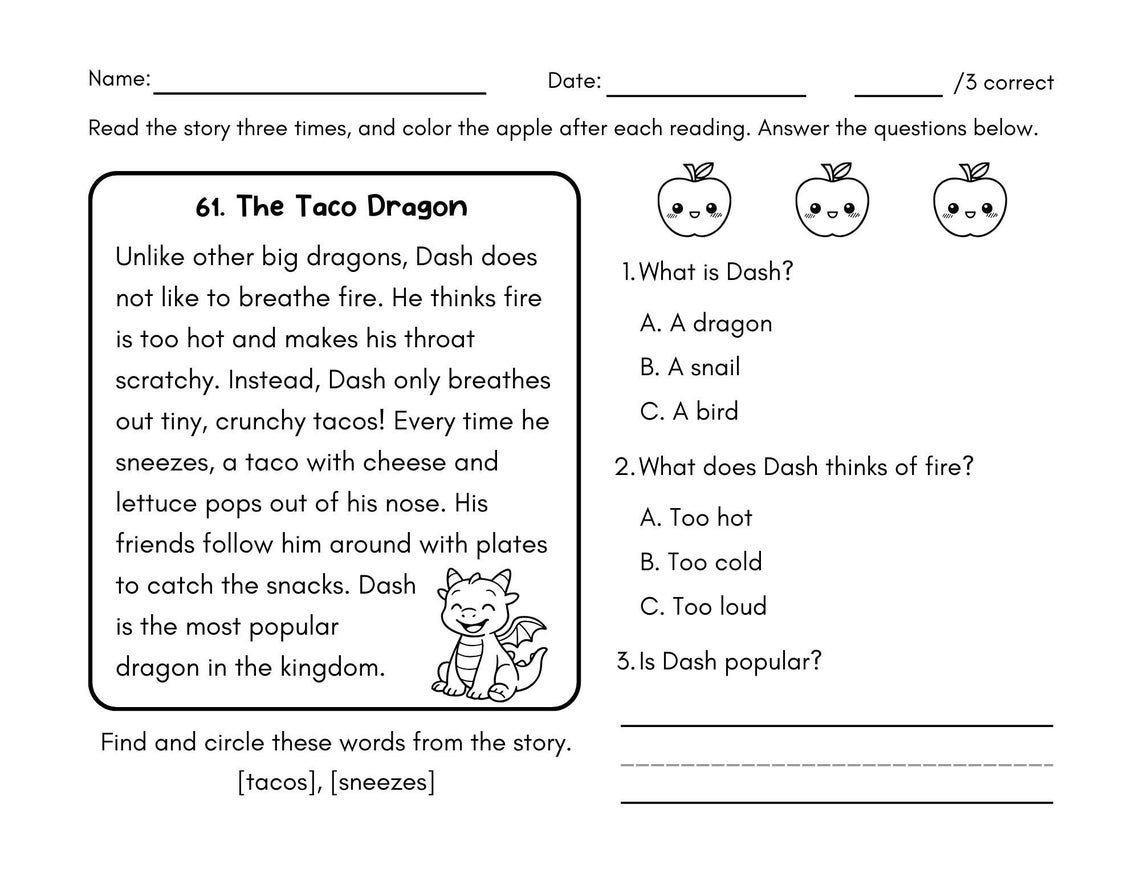 1st Grade Reading Comprehension Worksheet Bundle 80 Page Printable PDF ...