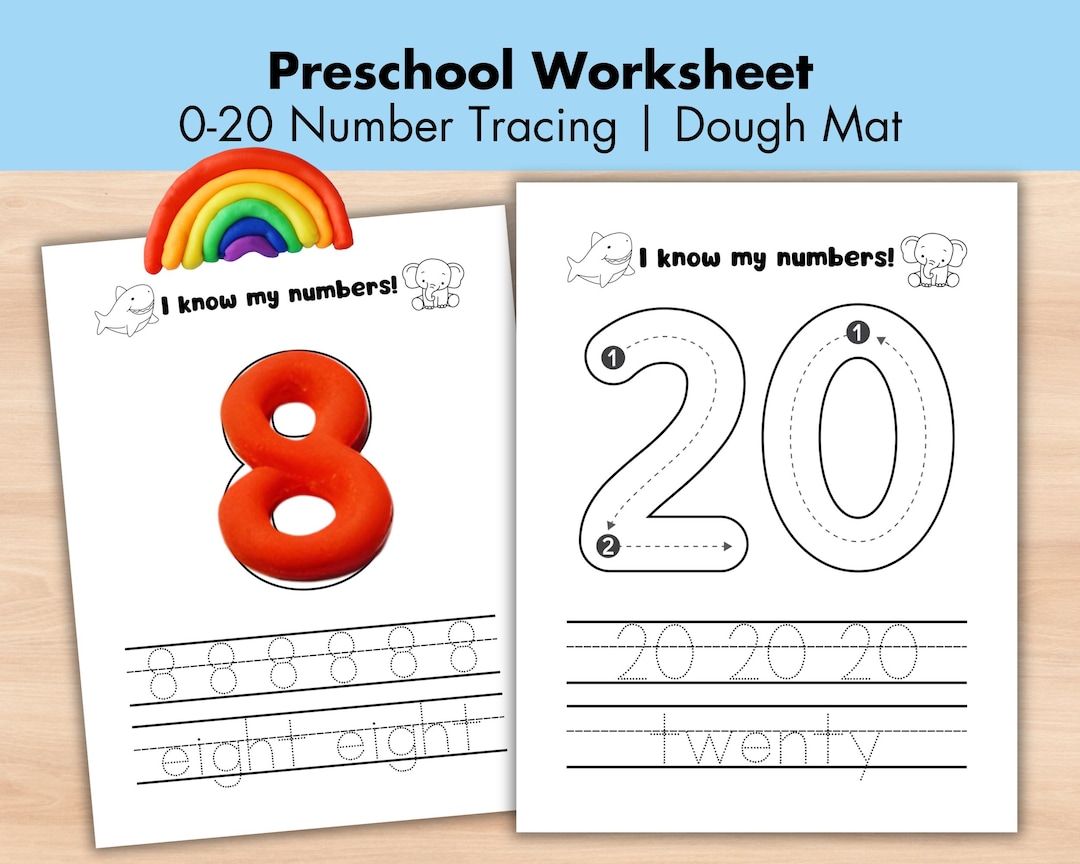 Number Tracing Worksheet, Printable Dough Mat Preschool Numbers 0-20 ...