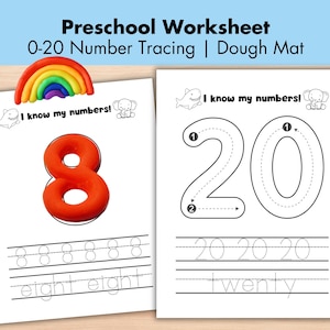 Number Tracing Worksheet, Printable Dough Mat Preschool Numbers 0-20 ...