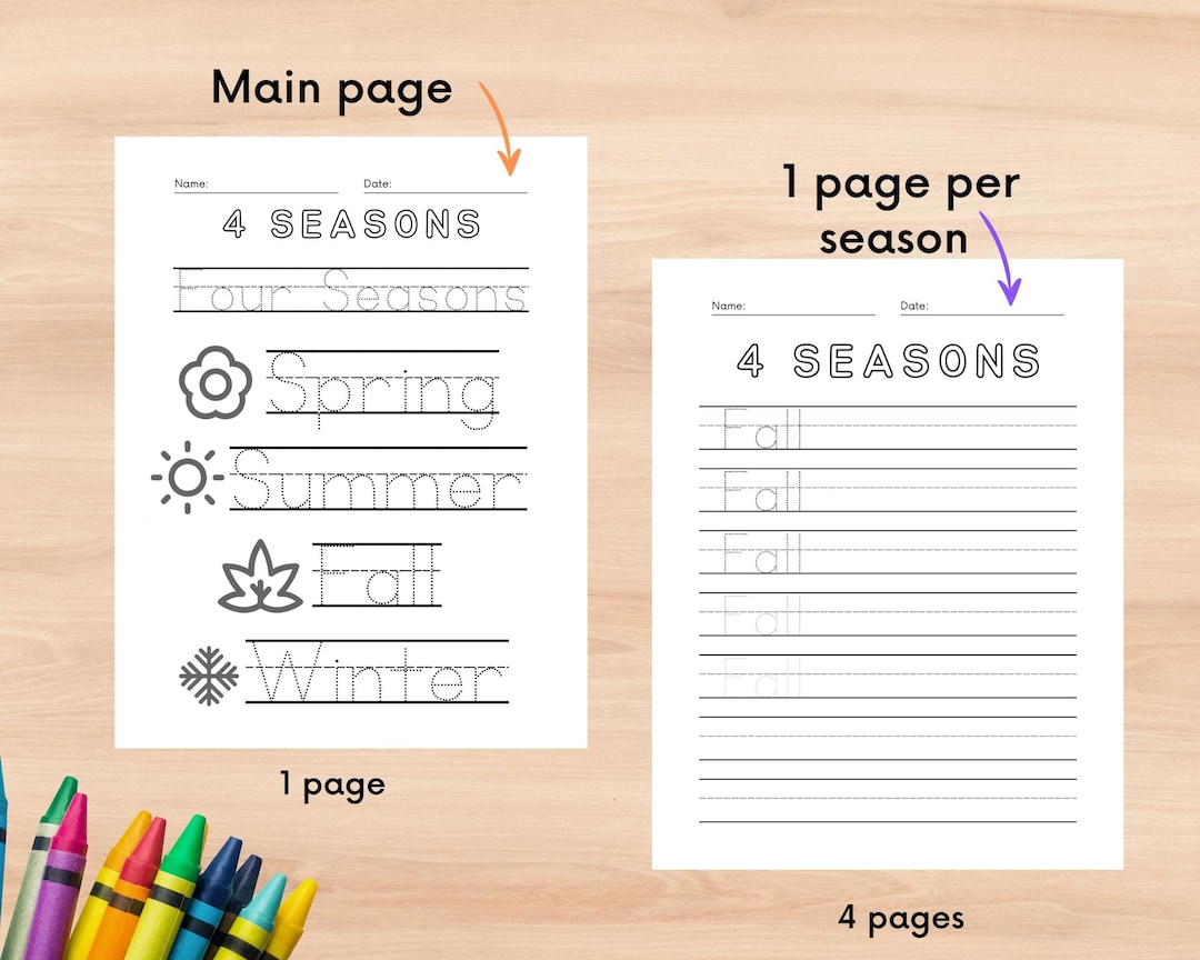 Seasons Tracing Worksheet Learning Seasons of the Year - Etsy