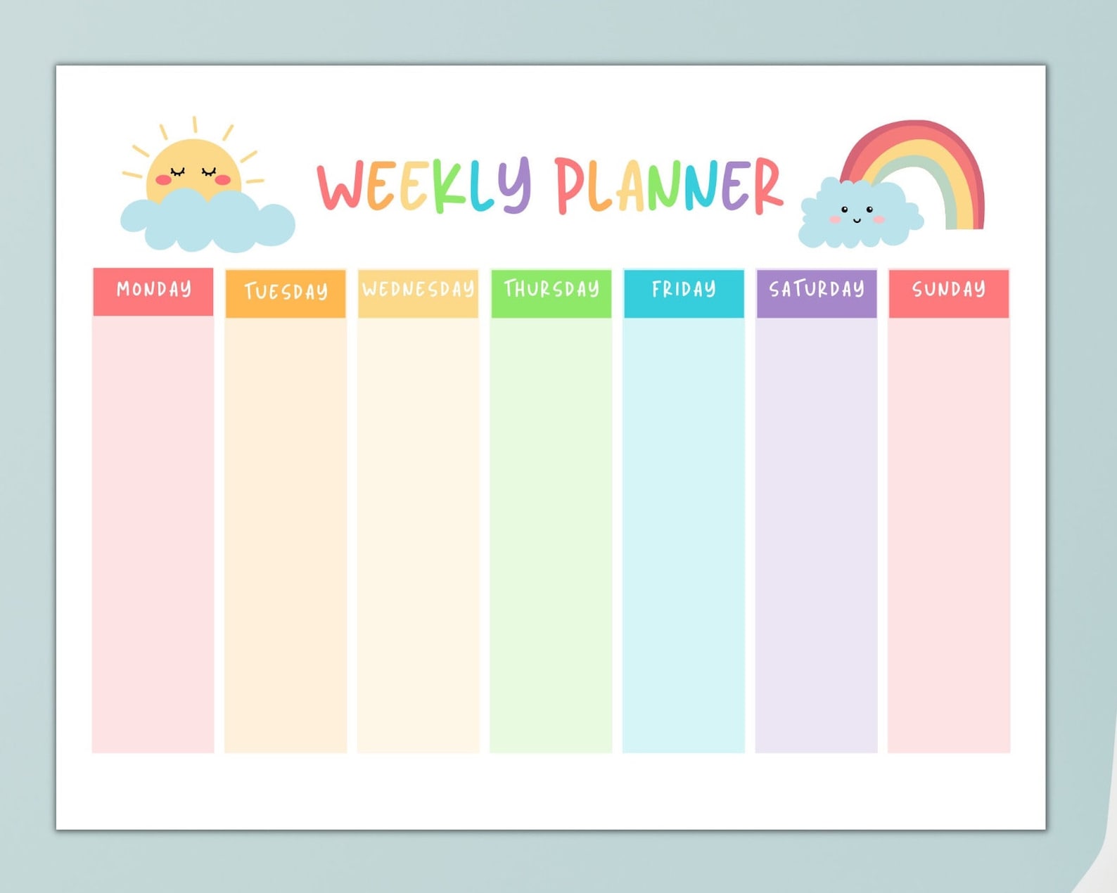 Kids Weekly Calendar Rainbow Printable, Homeschool Toddler Schedule ...