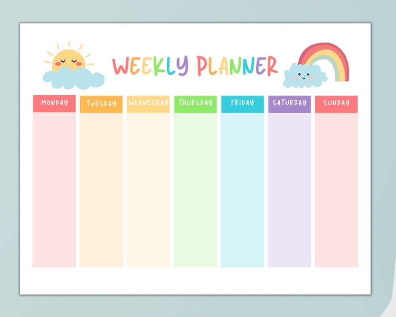 Kids Weekly Calendar Rainbow Printable, Homeschool Toddler Schedule ...