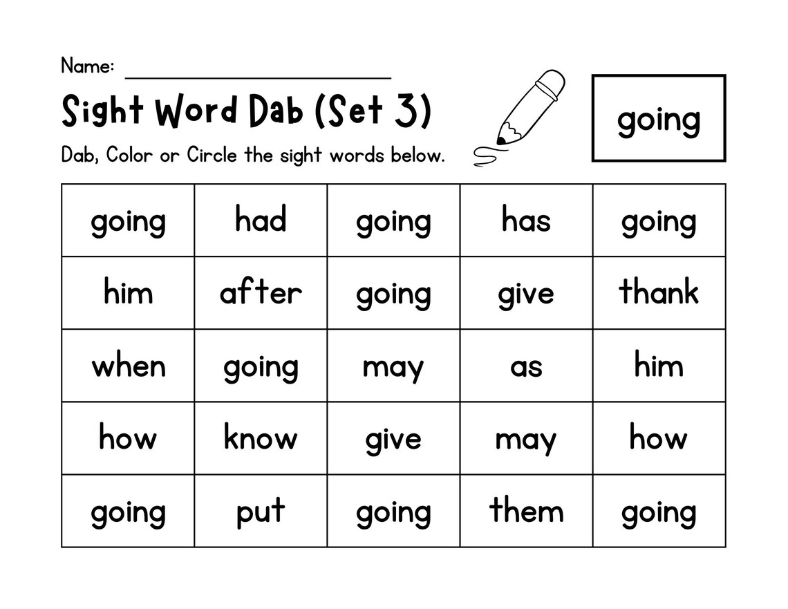 Sight Word Dab It Worksheet, Sight Word Activity, Printable Worksheets ...