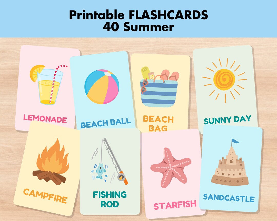40 Summer Flashcards, Summer Vocabulary Nature Cards, Printable ...