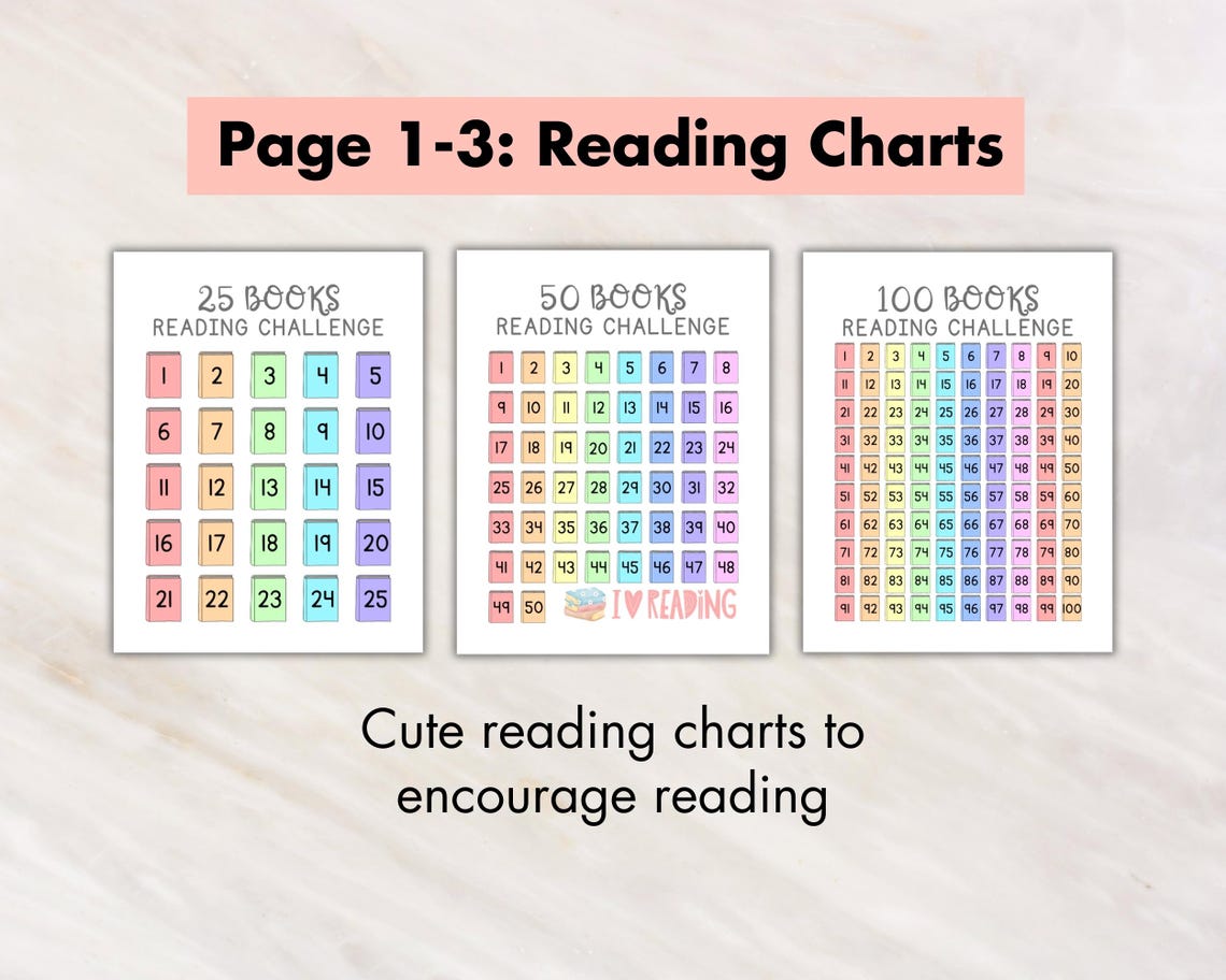 Printable Reading Challenge Chart Rainbow, Kids Book Tracker Bookmarks ...