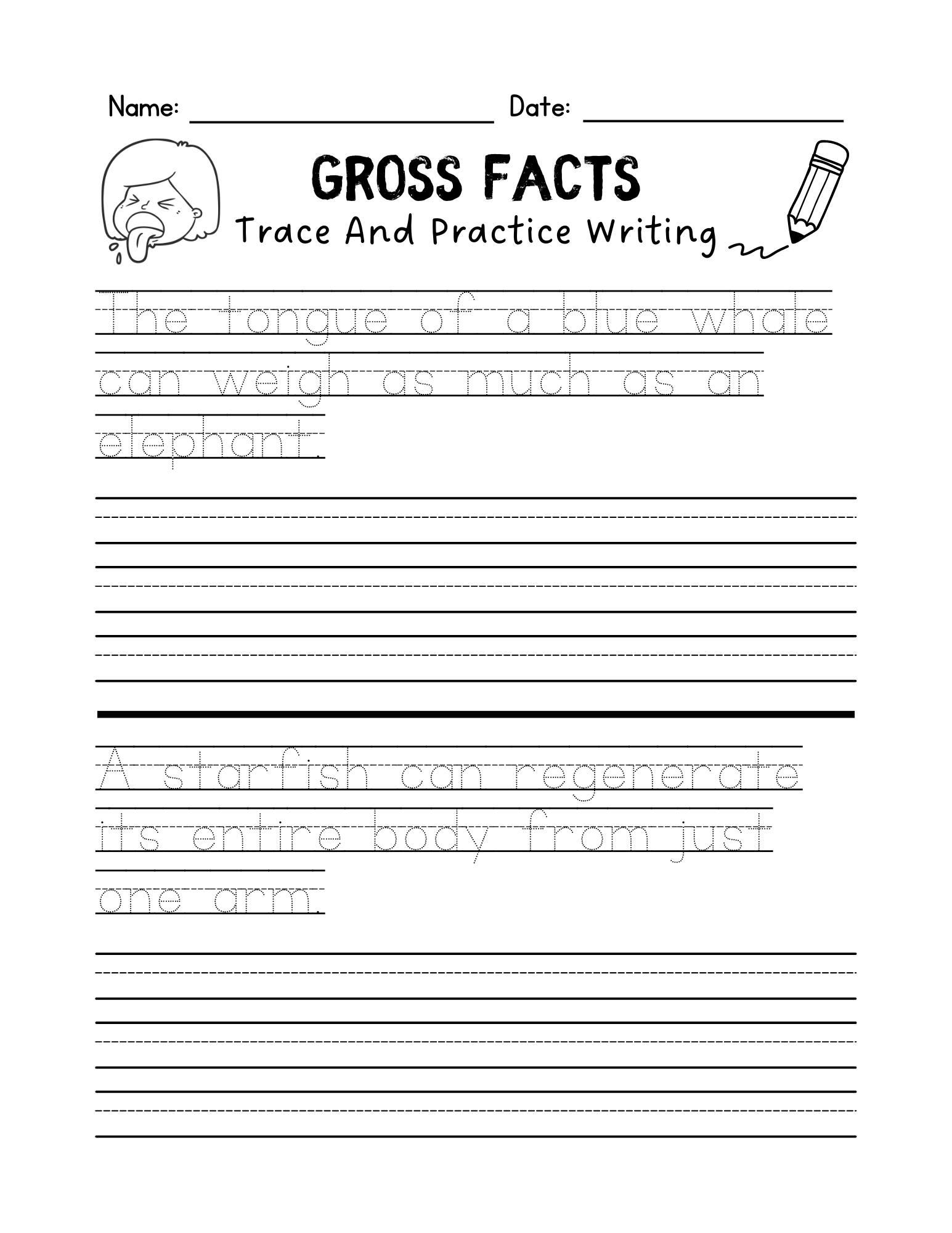 42 Gross Facts Write the Sentence Worksheet, Printable Sentences ...