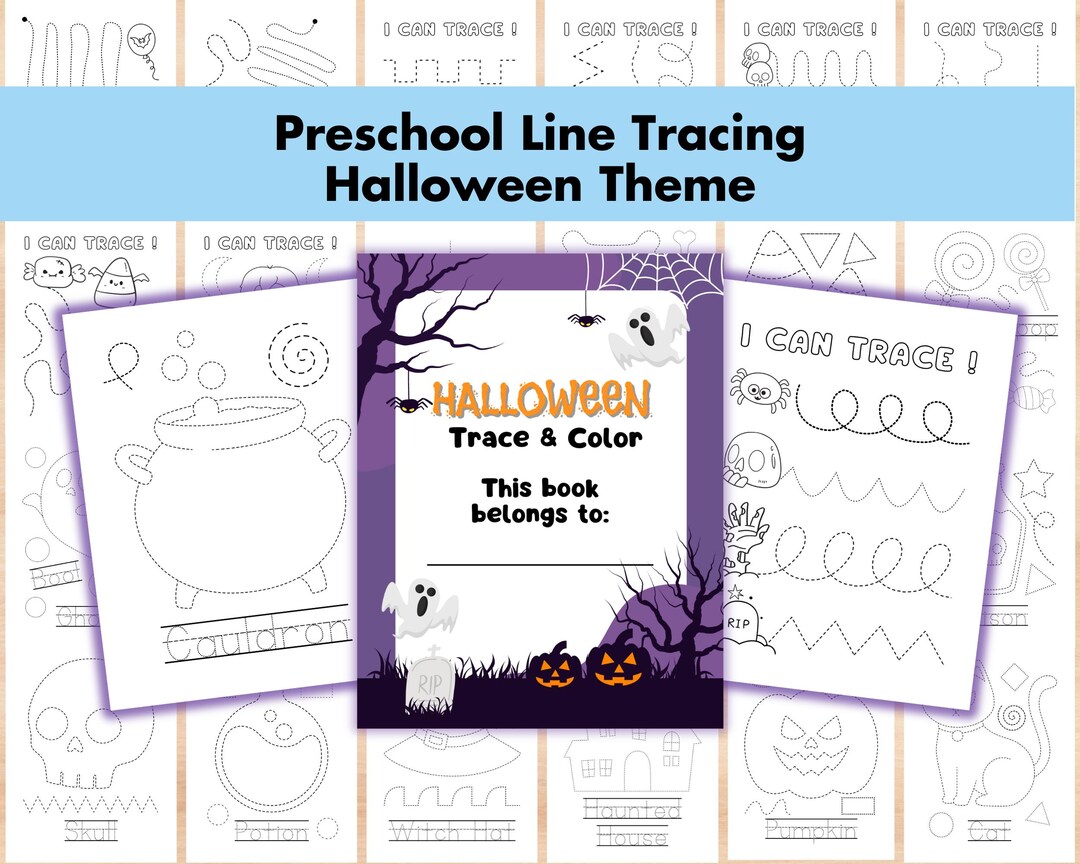 Halloween Tracing and Coloring Page, Halloween Line Trace Worksheet ...