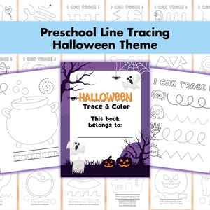 Halloween Tracing and Coloring Page, Halloween Line Trace Worksheet ...