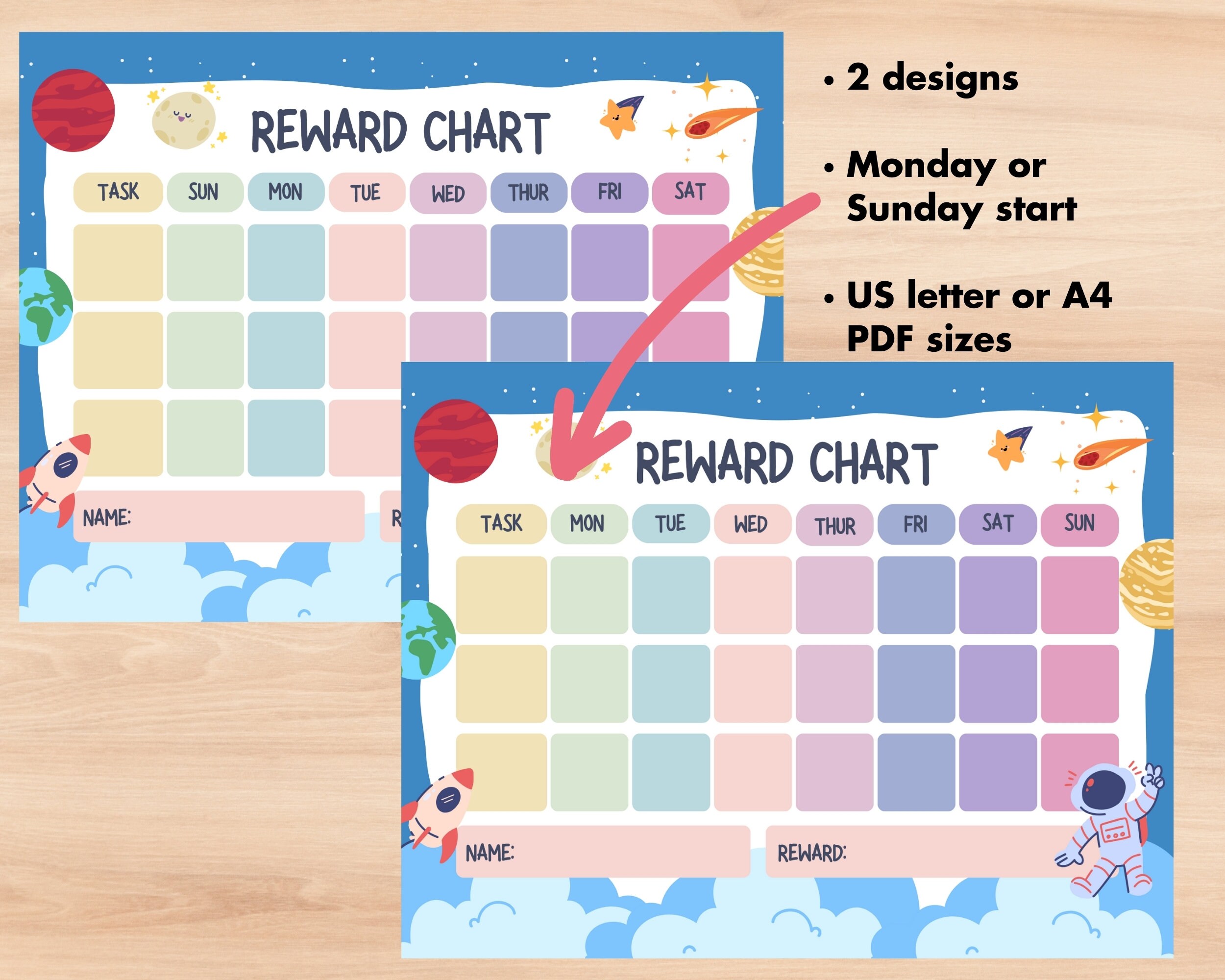 Space Reward Chart Toddler, Printable Sticker Chart,kids Chore Chart ...