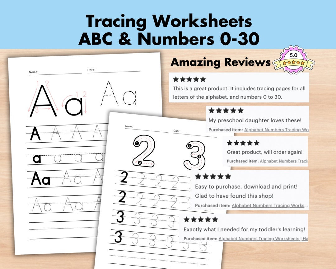 44 Alphabet Numbers Tracing Worksheets | Handwriting Practice for ...