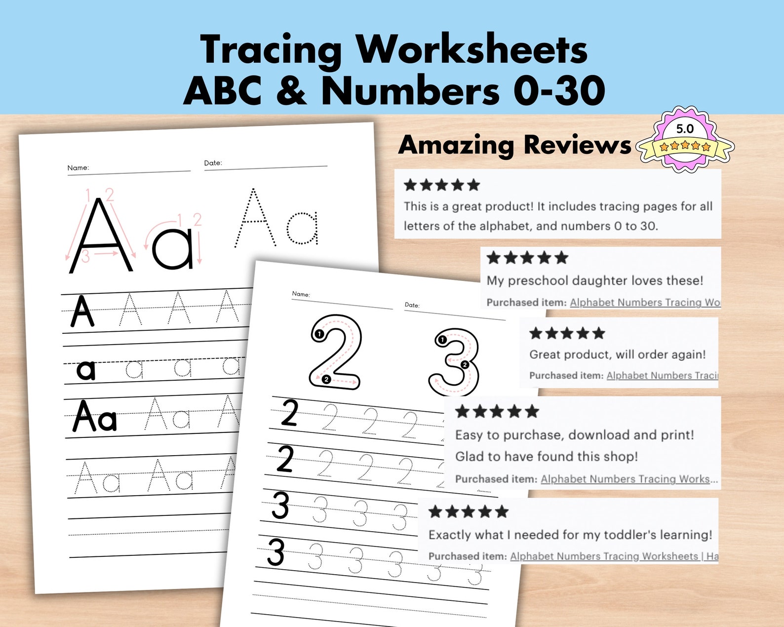 44 Alphabet Numbers Tracing Worksheets Handwriting Practice for ...