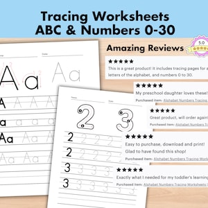 44 Alphabet Numbers Tracing Worksheets | Handwriting Practice for ...