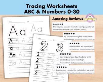 44 Alphabet Numbers Tracing Worksheets | Handwriting Practice for ...