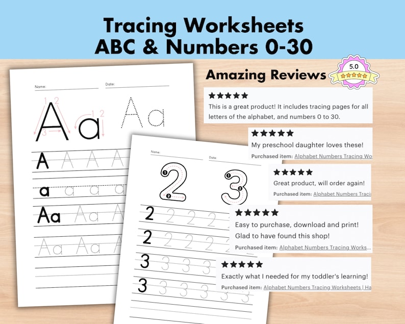 44 Alphabet Numbers Tracing Worksheets Handwriting Practice for ...