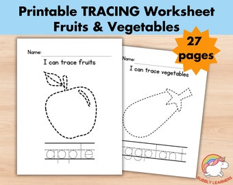 Fruits Vegetables Tracing Worksheets, Trace Pages Printable Preschool ...