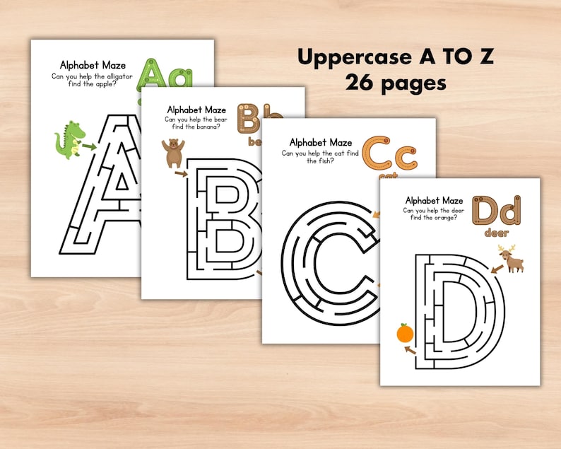 Printable Alphabet Maze Worksheets for Kids, Letter Maze Puzzle Game ...