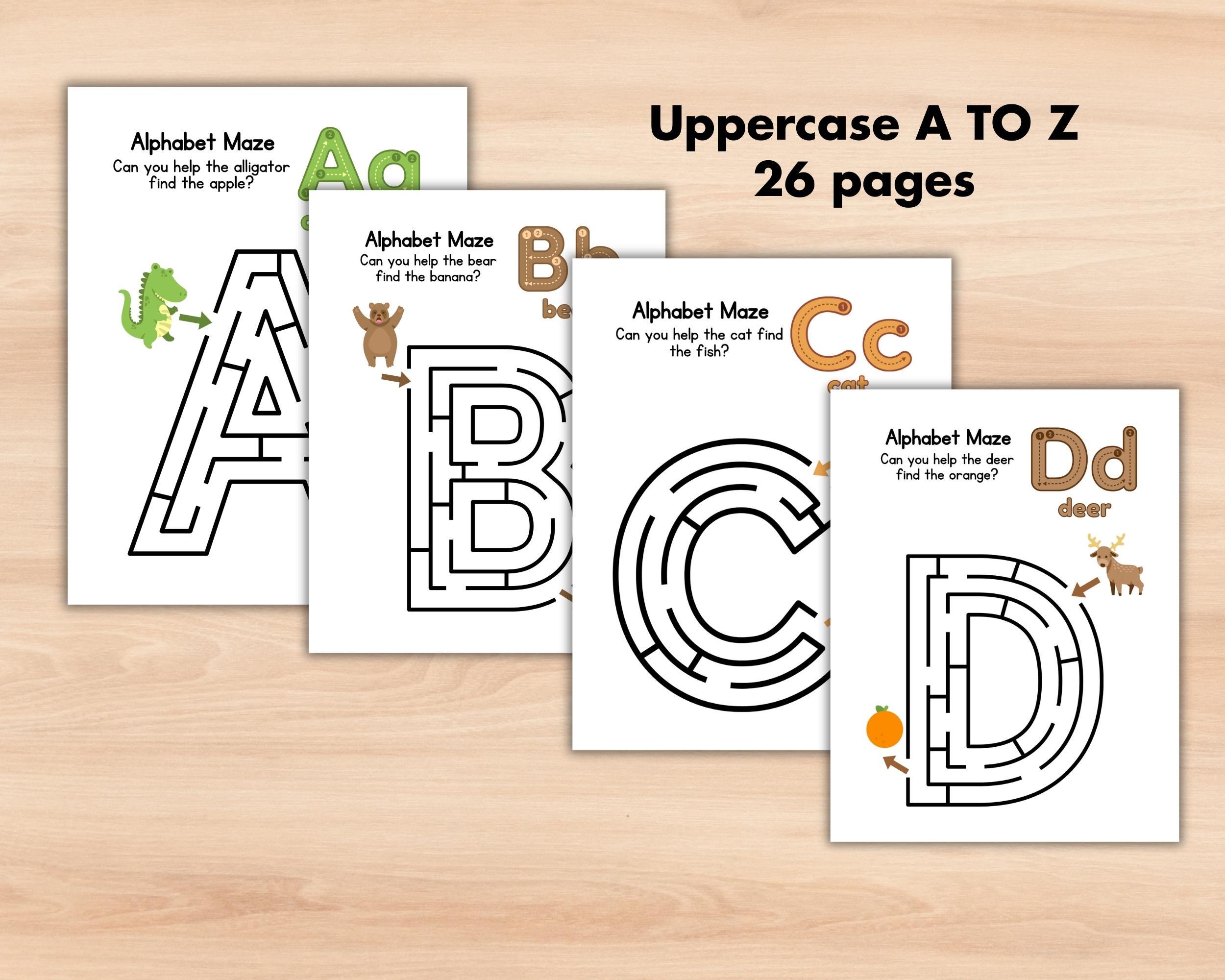 Printable Alphabet Maze Worksheets for Kids, Letter Maze Puzzle Game ...