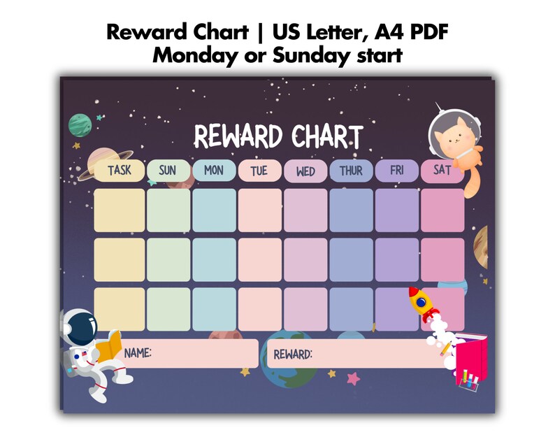Outer Space Reward Chart Toddler, Printable Sticker Chart, Kids Chore ...