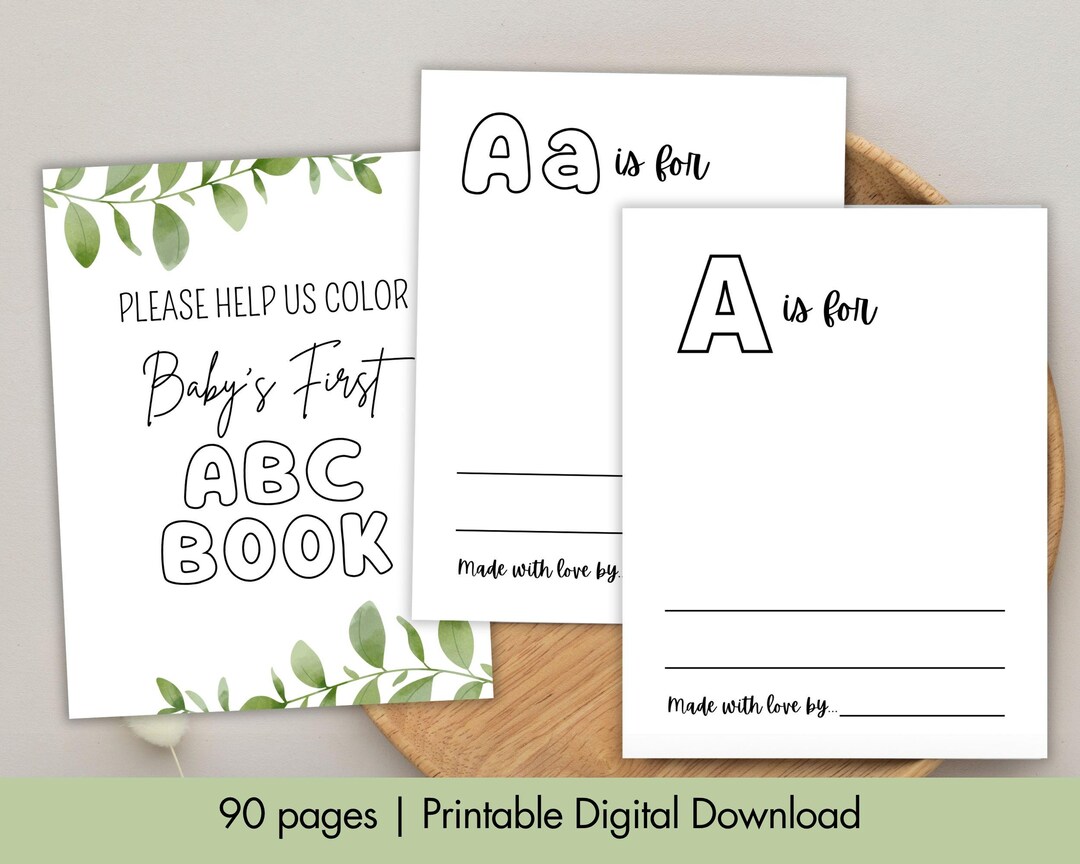 Blank Alphabet Book, ABC Baby Shower Coloring Book, Baby Shower Guest ...