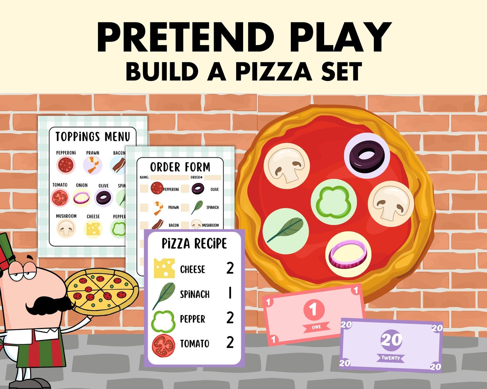 Pretend Play Build a Pizza, Dramatic Play Set, Playmoney, Homeschool ...