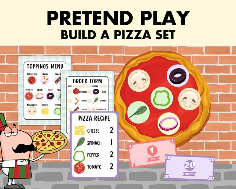Pretend Play Build a Pizza, Dramatic Play Set, Playmoney, Homeschool ...