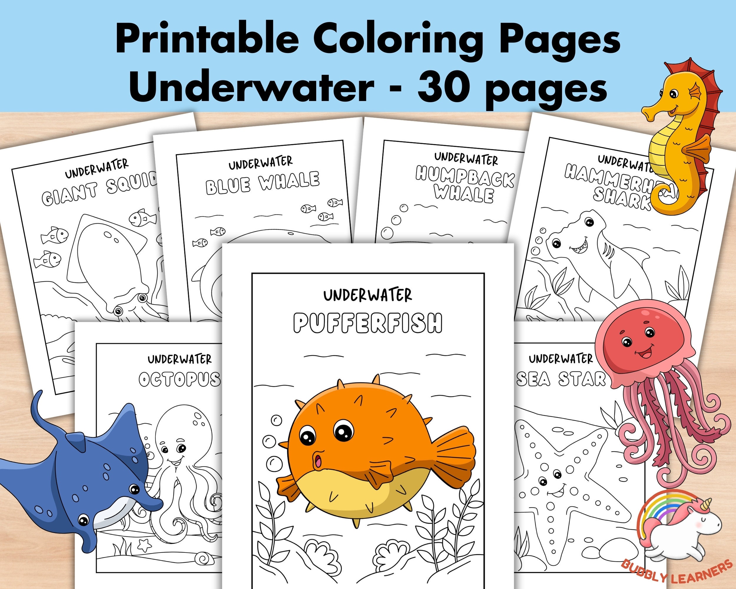 Ocean Coloring Page, Kids Coloring Book, Sea Animal Coloring for Kids ...