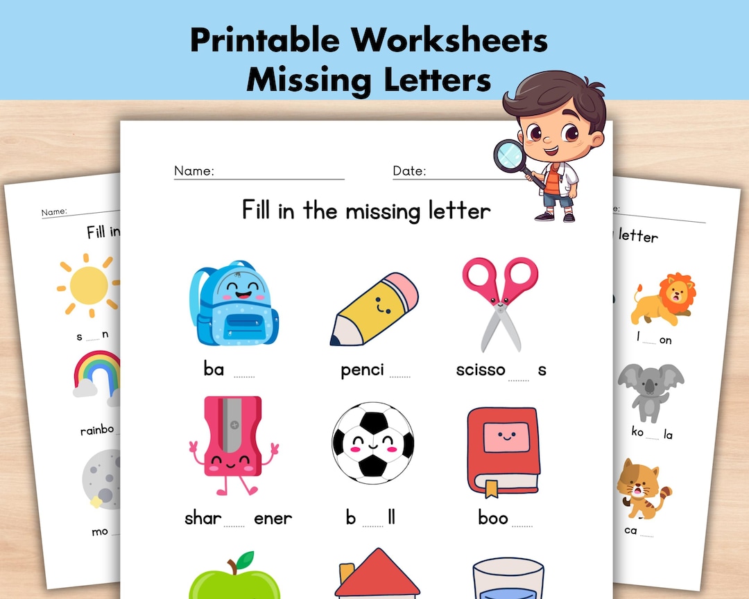 Missing Letter Worksheets, Writing Alphabet Activity, Printable ...