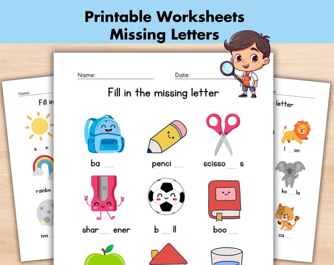 Missing Letter Worksheets, Writing Alphabet Activity, Printable ...