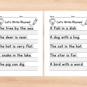 Rhyme Sentence Writing Worksheet, Write the Sentence, Printable ...