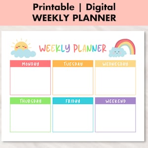 Colorful Kids Weekly Planner | Homeschool Schedule Organizer | Instant ...