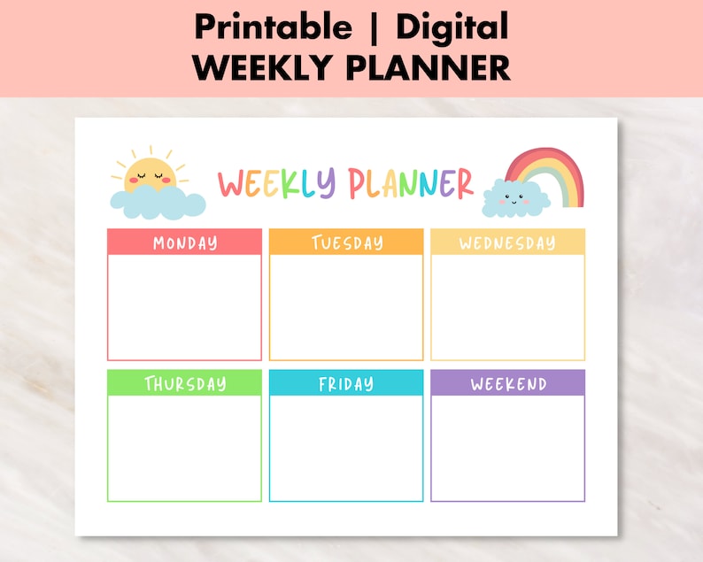 Colorful Kids Weekly Planner | Homeschool Schedule Organizer | Instant ...
