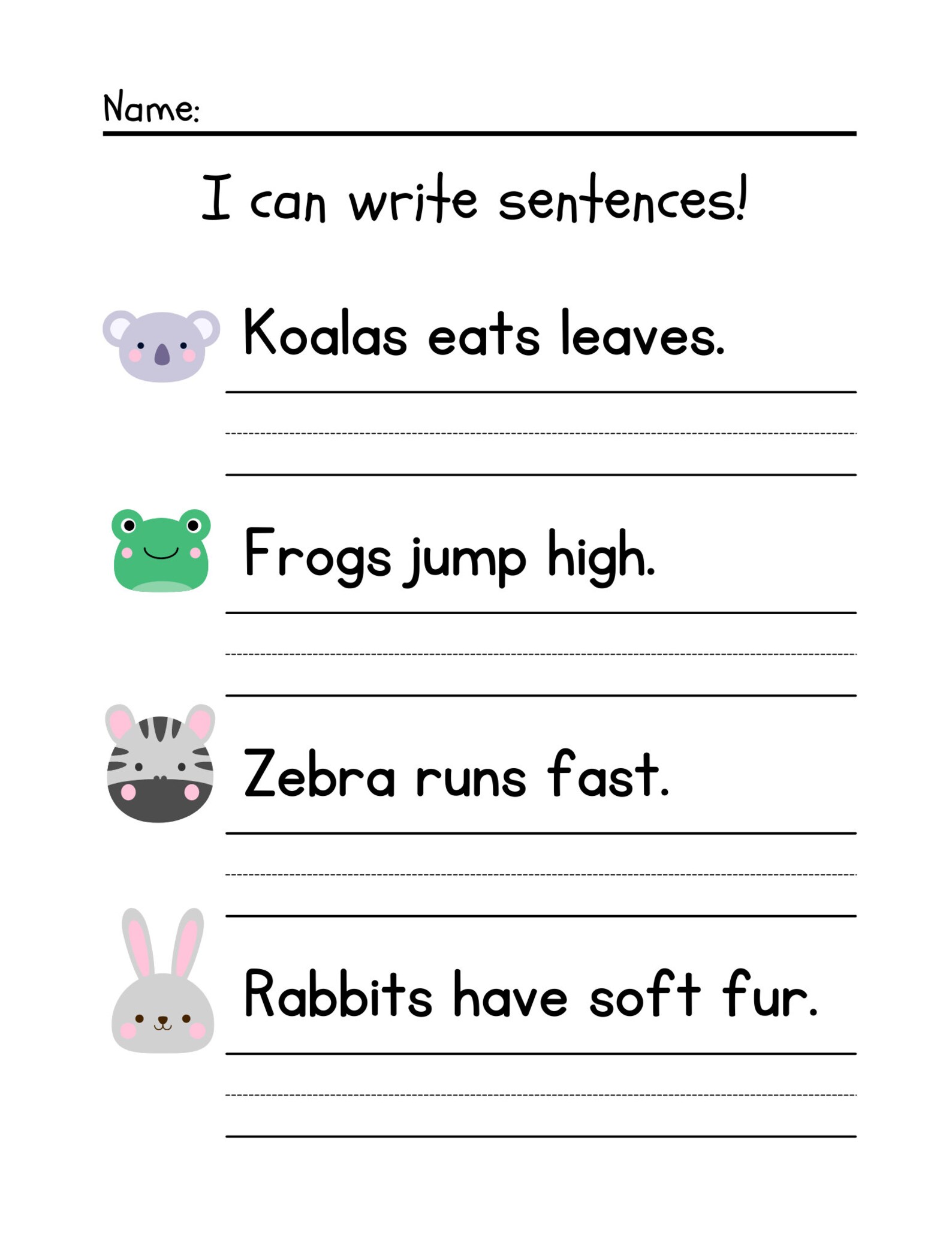 Sentence Writing Practice Worksheets, Printable Writing English ...