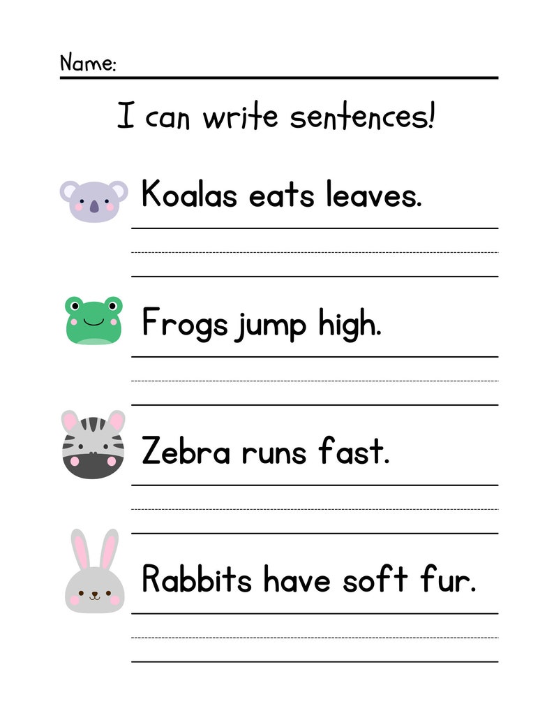 Sentence Writing Practice Worksheets, Printable Writing English ...