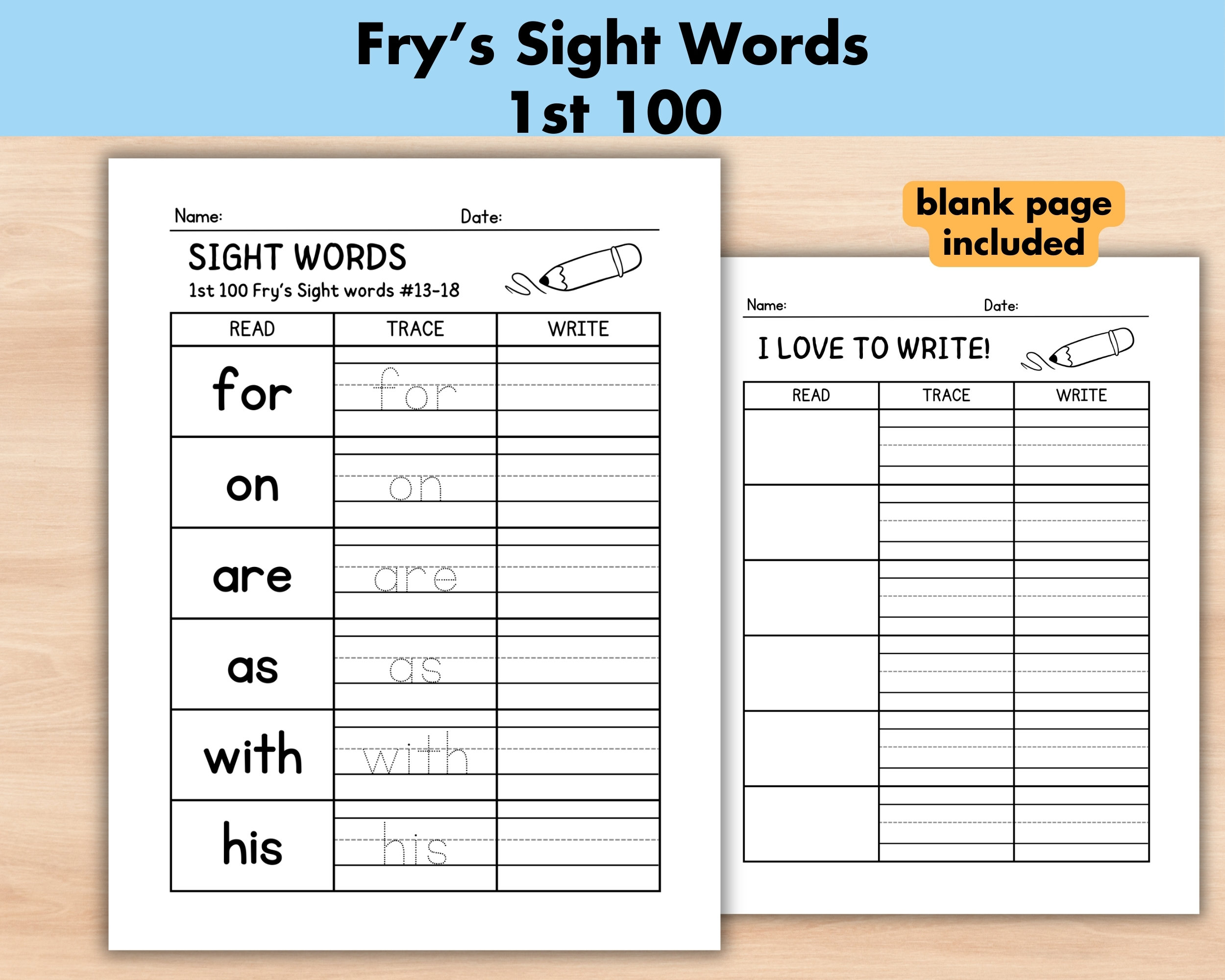 100 Printable Sight Words, 1st 100 Fry Sight Words, Kindergarten Sight ...