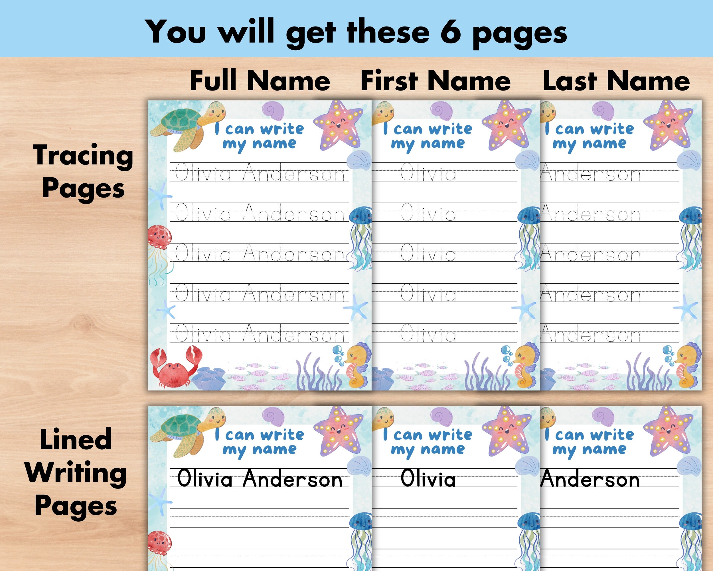 Ocean Animals Custom Name Tracing Sheet Personalized Name Trace ...