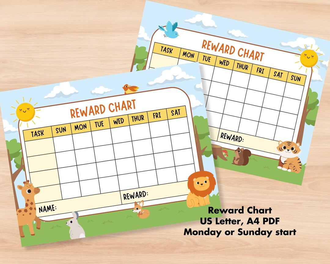 Animal Reward Chart Toddler, Printable Sticker Chart,kids Chore Chart ...